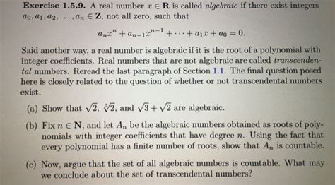 Solved Exercise A Real Number A E R Is Called Chegg