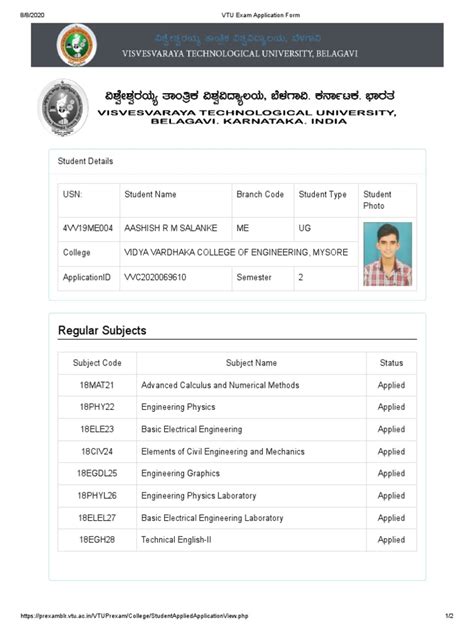 4 Vtu Exam Application Form Pdf Engineering