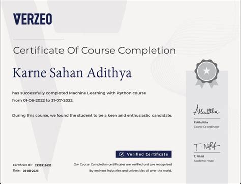 Sahan Adithya Karne On Linkedin Machinelearning Python Verzeo