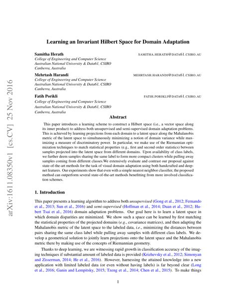 Pdf Learning An Invariant Hilbert Space For Domain Adaptation