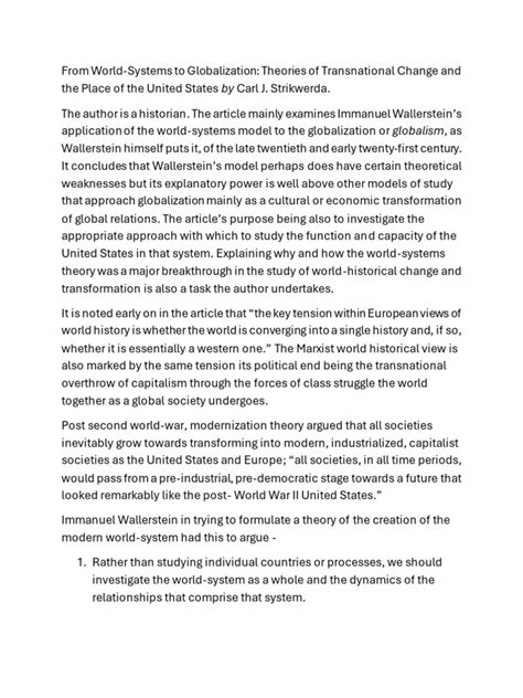 Globalization And Wolrd Systems Theory Pdf World Systems Theory Capitalism