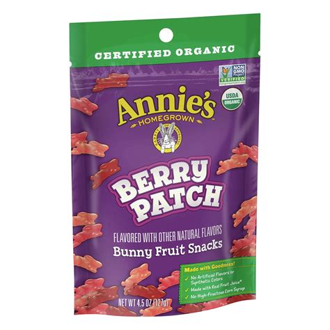 Annies Organic Berry Patch Bunny Fruit Snacks Resealable Pouch 45 Oz Pack Of 8