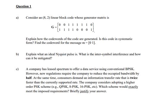 Question 1a ﻿consider An 82 ﻿linear Block Code