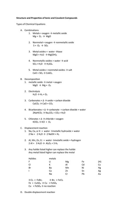 Stoichometry And Chemical Equations Structure And Properties Of Ionic