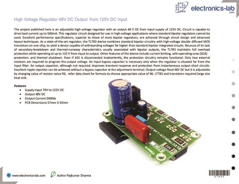 High Voltage Regulator 48v Dc Output From 125v Dc Input Electronics