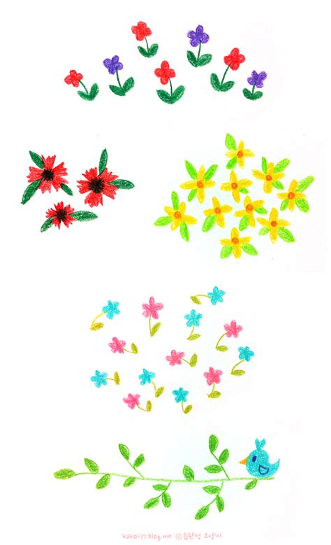 손그림 일러스트 봄꽃 색연필 일러스트 그리기 ② 개나리 패랭이꽃 네이버 블로그