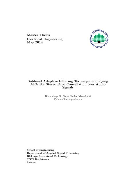 Pdf Subband Adaptive Filtering Technique Employing Apa For Stereo