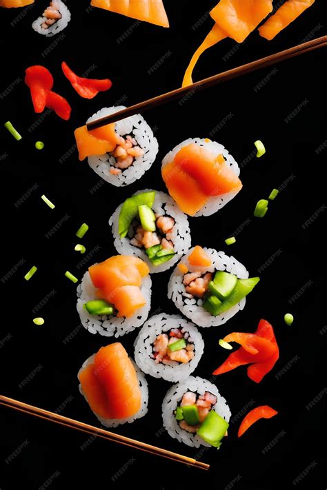 Premium Ai Image Sushi On A Black Background With A Black Background