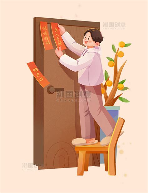 春节年俗插画贴对联元素 花瓣网