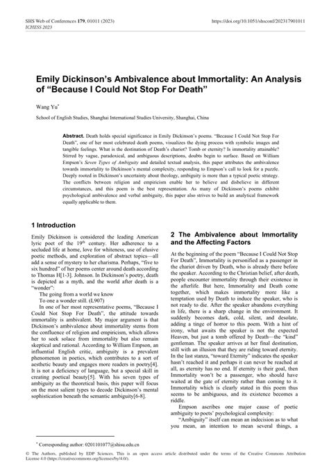 Pdf Emily Dickinsons Ambivalence About Immortality An Analysis Of