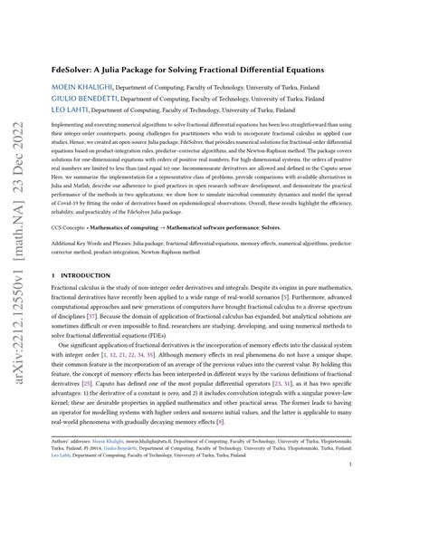 Pdf Fdesolver A Julia Package For Solving Fractional Differential