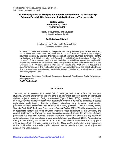 Pdf The Mediating Effect Of Emerging Adulthood Experiences On The