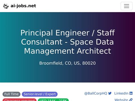 Hiring Principal Engineer Staff Consultant Space Data Management Architect In Broomfield
