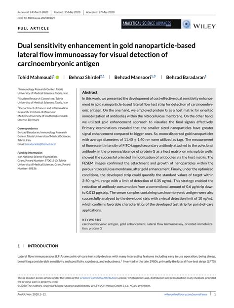 Pdf Dual Sensitivity Enhancement In Gold Nanoparticle‐based Lateral