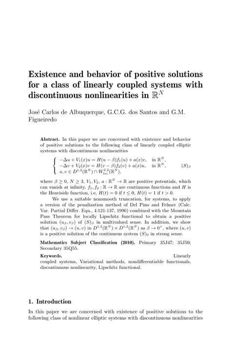 Pdf Existence And Behavior Of Positive Solutions For A Class Of Linearly Coupled Systems With
