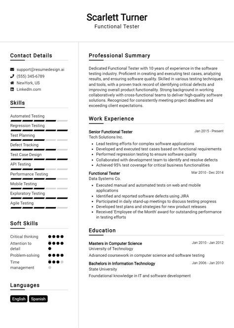 Regression Tester Resume Examples And Templates For Guide ResumeDesign Ai