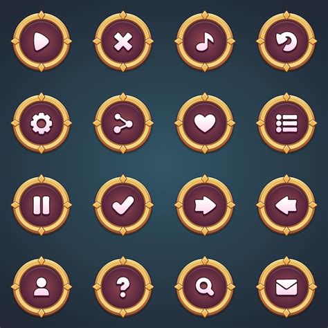 Premium Vector Fantasy Brown Ui Set Of Buttons In Cartoon Style Gui To Build 2d Games Cartoon