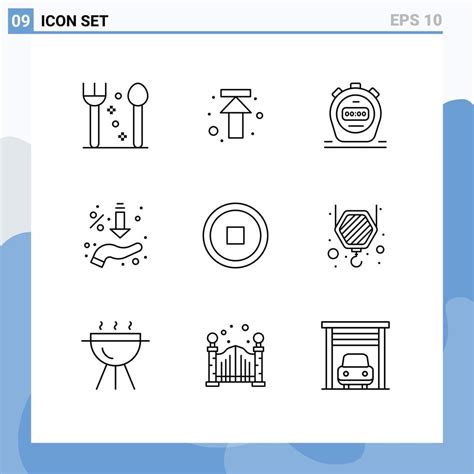 Set Of 9 Modern Ui Icons Symbols Signs For User Interface Stopwatch Offer Sales Editable Vector