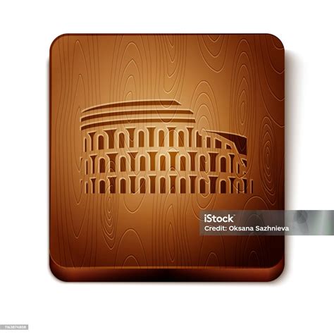 로마의 갈색 콜로세움 흰색 배경에 고립 된 이탈리아 아이콘 콜로세움 기호입니다 고대 로마의 상징 검투사 싸움 나무 사각형 버튼입니다 벡터 일러스트레이션 건축에 대한 스톡