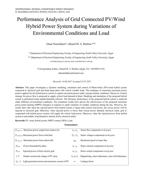 Pdf Performance Analysis Of Grid Connected Pvwind Hybrid Power