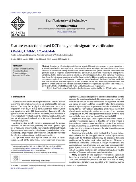 pdf dynamic signature verification based on dct of local features