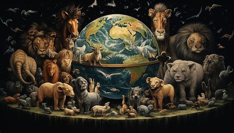 La Faune Du Monde Les Animaux Qui Entourent Le Globe Représentent L