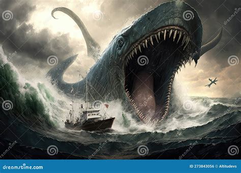 A Ferocious Sea Monster Attacking A Ship Sending Sailors Into The