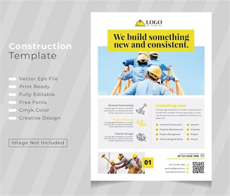 건설 및 개조 전단지 템플릿 프리미엄 벡터