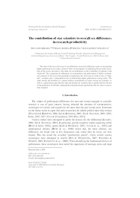 Pdf The Contribution Of Star Scientists To Overall Sex Differences In Research Productivity