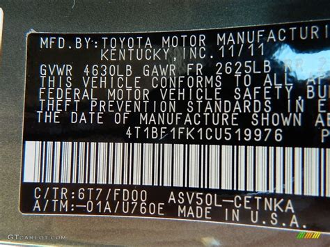 2012 Camry Color Code 6t7 For Cypress Green Pearl Photo 58336181
