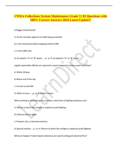 Cwea Collections System Maintenance Grade 3 82 Questions With 100 Correct Answers 2024 Latest