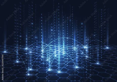 Abstract Falling Binary Code In The Matrix Technology Blue Hexagons