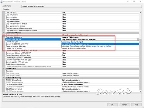 德瑞克：sql Server 學習筆記 Performance Tuning Replication ：採用「卸除現有物件並建立新物件