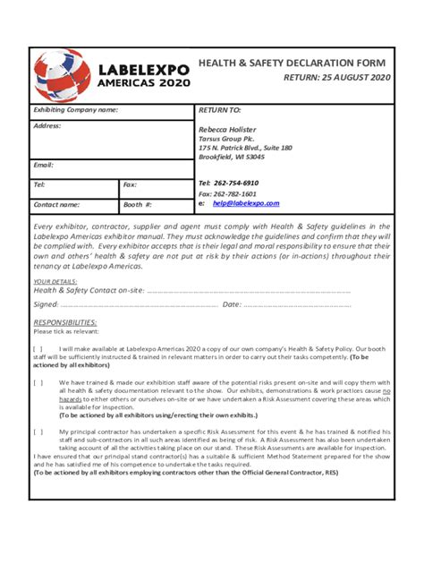 Fillable Online Labelexpo Health And Safety Declaration Form Docx Fax