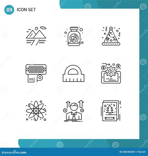 Group Of 9 Outlines Signs And Symbols For Ruler Architecture Celebration Input Connection