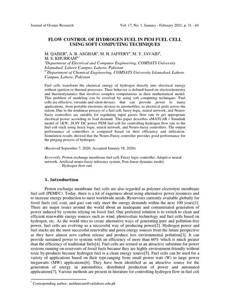 flow control of hydrogen fuel in pem fuel cell using soft computing