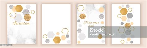 대리석 브로셔 레이아웃 기업 정체성 세트 템플릿 또는 유행 최소 기하학적 스타일 돌 화강암 금 질감 육각형 벡터 패션 벽지 포스터 커버 금 금속에 대한 스톡 벡터 아트 및