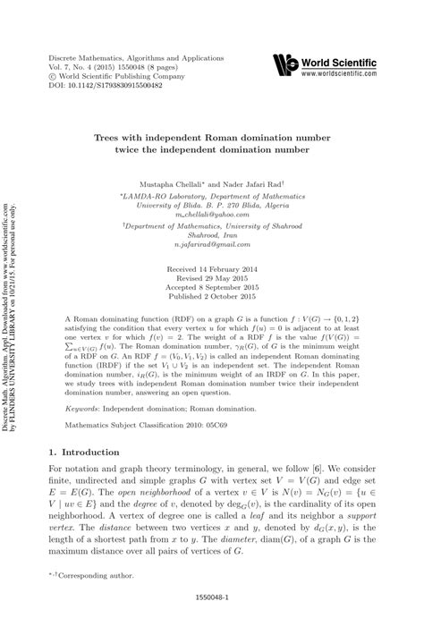 Pdf Trees With Independent Roman Domination Number Twice The Independent Domination Number