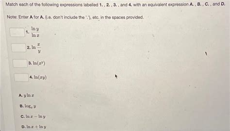 solved match each of the following expressions labelled 1