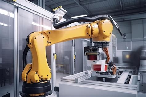 Premium Ai Image Robotic Arm Assembling Component For Aircraft In Futuristic Factory Created