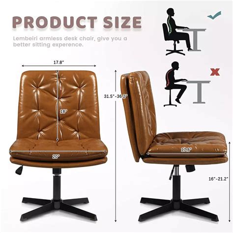 Pukami Armless Home Office Desk Chair No Wheels Pu Leather Upholstere