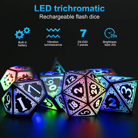 Polyhedral Dandd Dice Sets Rechargeable Light Up Dice 7 Pcs Led Glowing