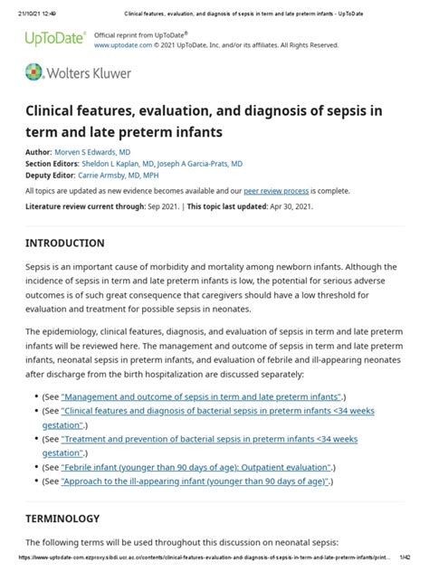 Clinical Features Evaluation And Diagnosis Of Sepsis In Term And Late