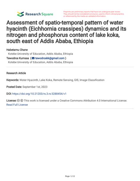 Pdf Assessment Of Spatio Temporal Pattern Of Water Hyacinth Eichhornia Crassipes Dynamics