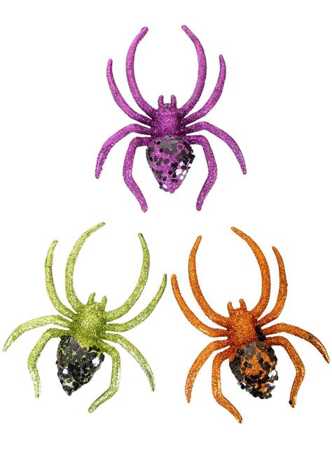 Glittery 3 Pack Spiders Halloween Decoration Set