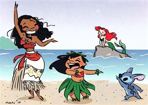 Moana Meets Lilo By Mashi On Deviantart Disney Crossovers Disney Drawings Disney Cartoons