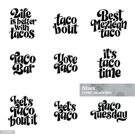 타코 문구 타이포그래피 디자인 재미있는 인용문 손으로 그린 편지 푸드 트럭 이벤트 스티커 벡터 일러스트 레이 션 그런지 이미지 기법에 대한 스톡 벡터 아트 및 기타 이미지