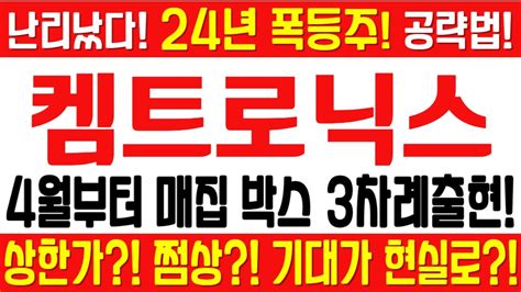 켐트로닉스 주가전망 긴급 속보 여의도슈퍼개미 전략 4월부터 매집 박스 3차례 출현 상한가 쩜상 기대가