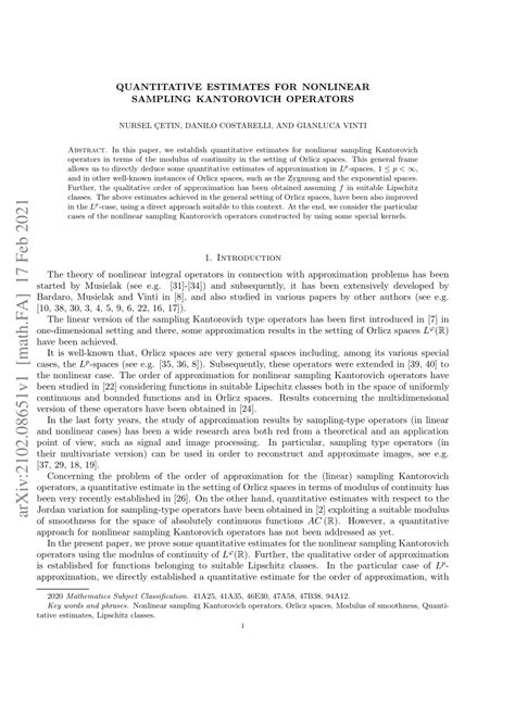 Pdf Quantitative Estimates For Nonlinear Sampling Kantorovich Operators