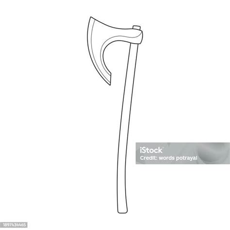 손으로 그린 아이 그림 만화 벡터 일러스트 레이 션 긴 도끼 아이콘 흰색 배경에 고립 개념에 대한 스톡 벡터 아트 및 기타 이미지 개념 개념과 주제 건설 산업